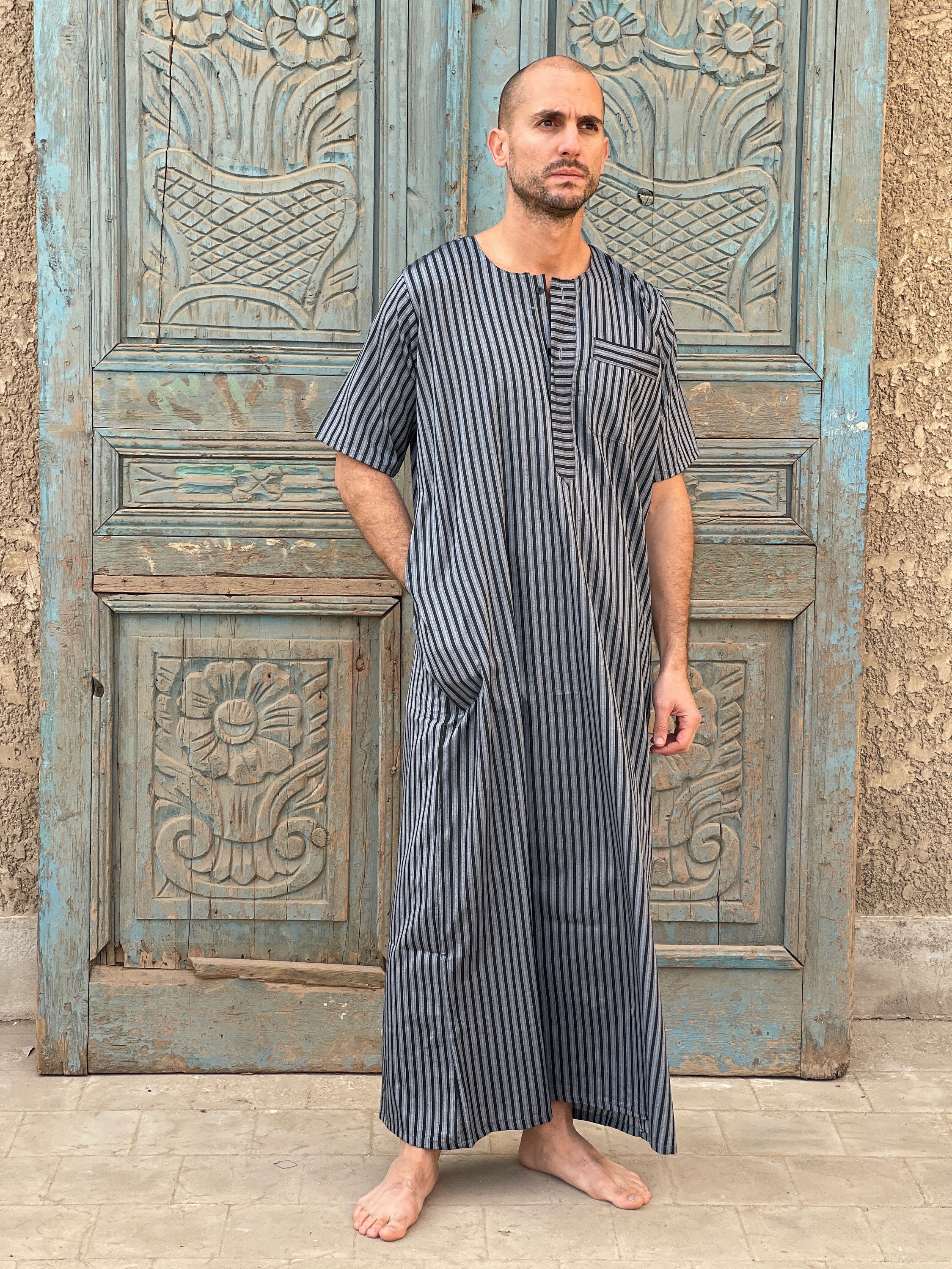 Striped Men's Kaftan, Short sleeve Men's kaftan, Cotton men caftan, ca ...